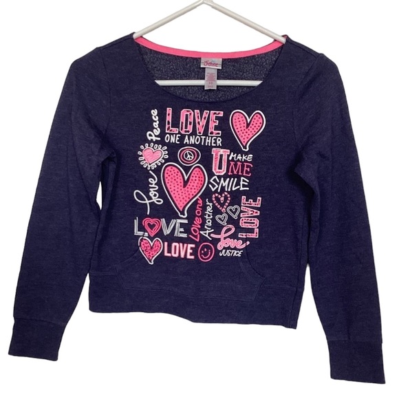 Justice | Shirts & Tops | Justice Wide Neck Blue Love Sweatshirt Girls ...